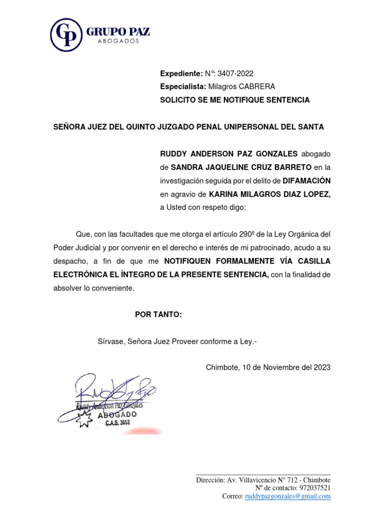 Solicito Se Me Notifique Sentencia | PDF