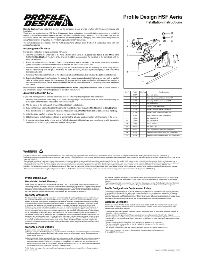 HSF Aeria Installation Instructions | PDF