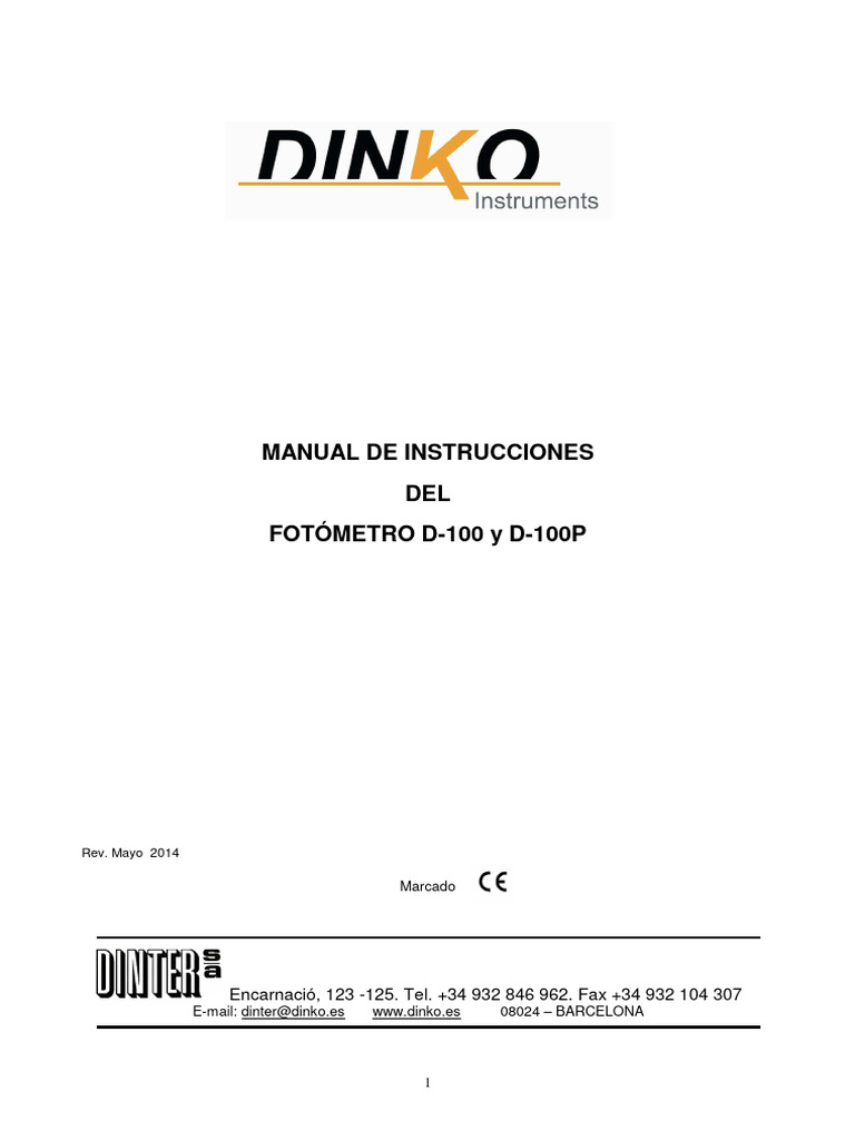 Manual de Usuario - Fotometro Mcfarland - D100 - Dinko | PDF