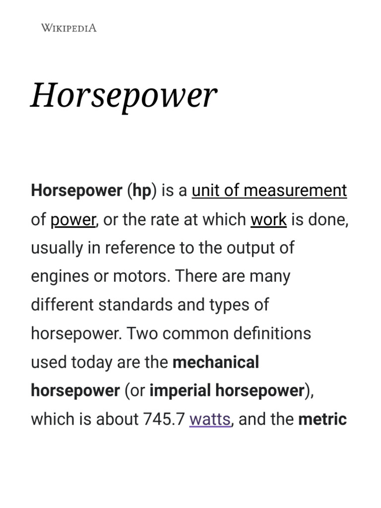 Horsepower - Wikipedia | PDF | Horsepower | Quantity