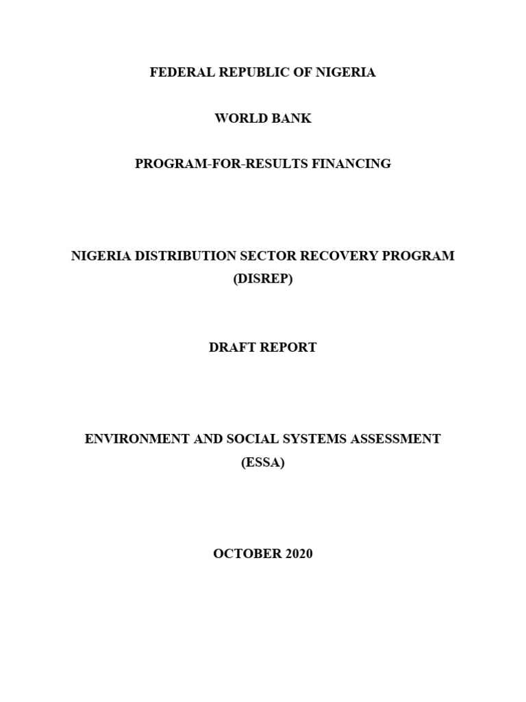Nigeria Distribution Sector Recovery Program ESSA | PDF | Occupational ...