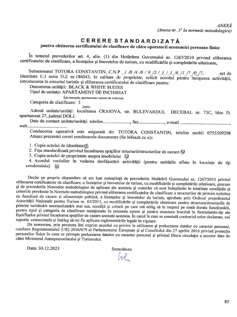 Certificat Clasificare | PDF