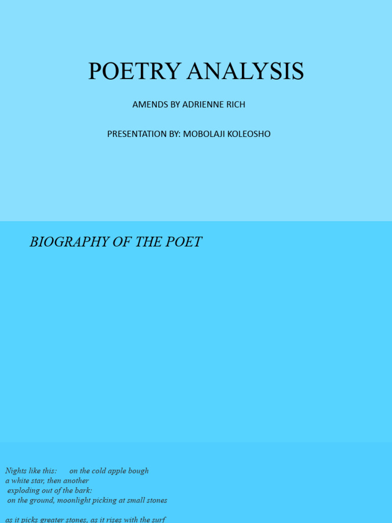 Amends by Adrienne Rich: Analysis | PDF