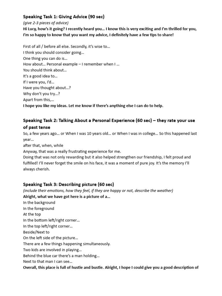 CELPIP Speaking Templates | PDF