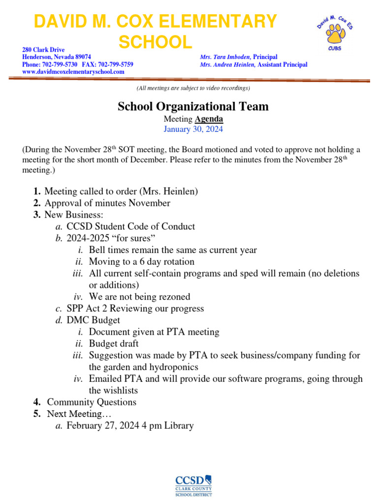 School Team Meeting Agenda | PDF