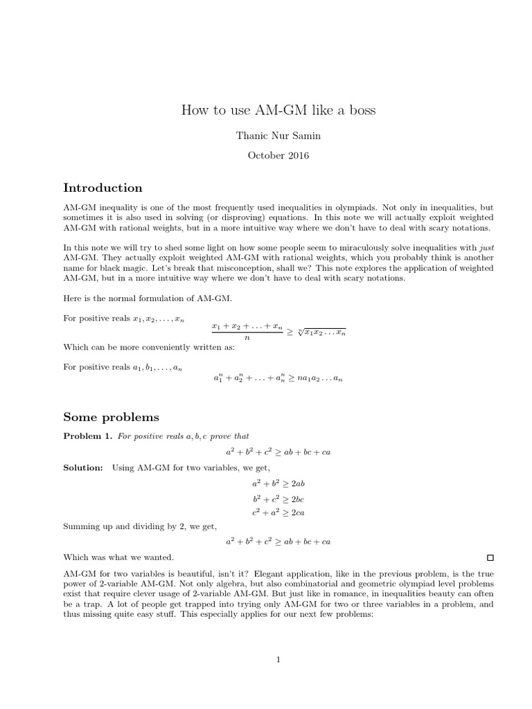 Applying AM - GM Like A Boss | PDF | Inequality (Mathematics) | Algebra