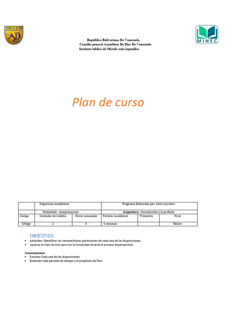 Plan de Curso | PDF | Biblia