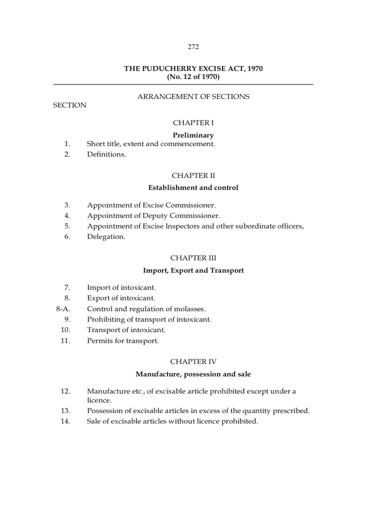 Puducherry Excise Act 1970 | PDF | License | Lease