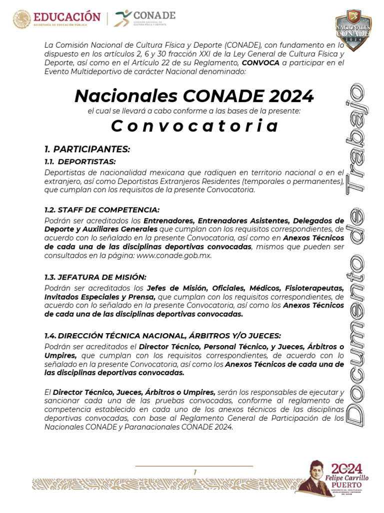 Convocatoria Nacionales Conade 2024 V1 | PDF | México | Certificado de nacimiento