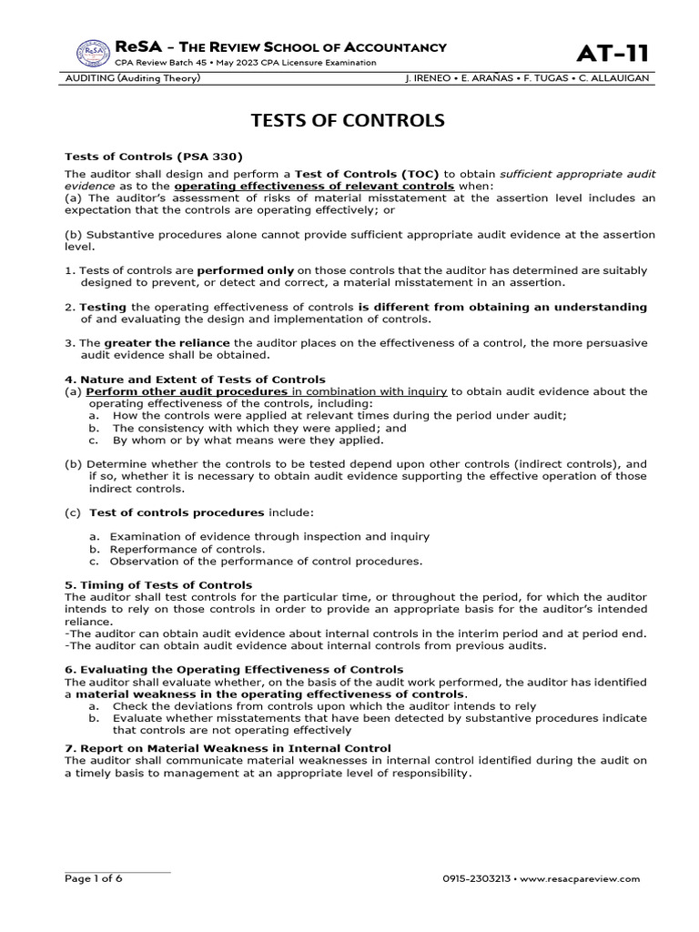 11 Tests of Controls | PDF | Financial Audit | Audit