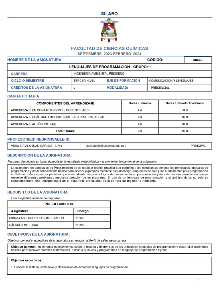 Silabo 6671063801016707345 | PDF | Algoritmos | Programación de computadoras