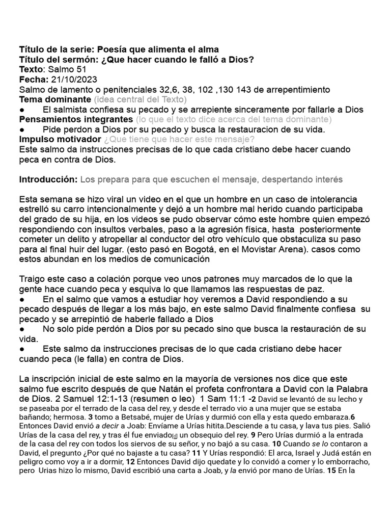 Predica Salmo 51 | PDF | Pecado | Creencia religiosa y doctrina