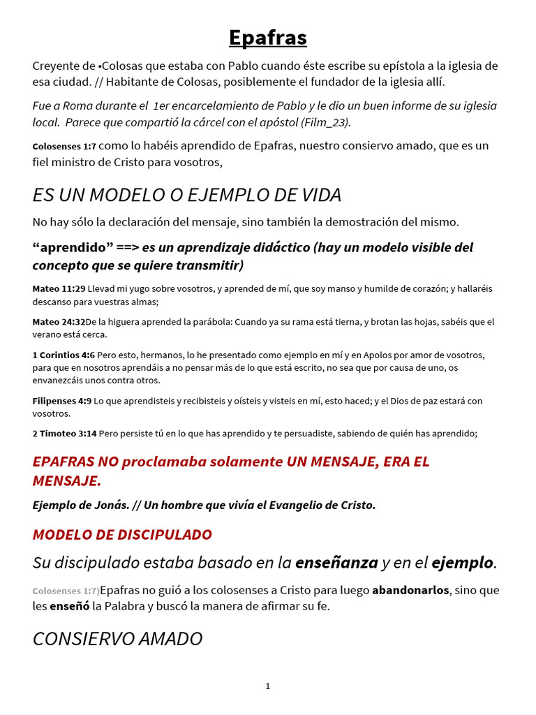 Epafras: Modelo de Discipulado y Fe | PDF