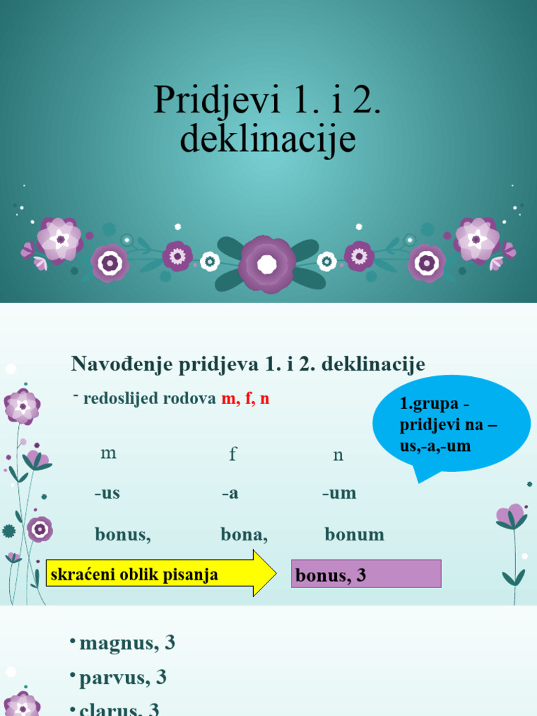 Pridjevi 1 I 2 Deklinacije BT | PDF