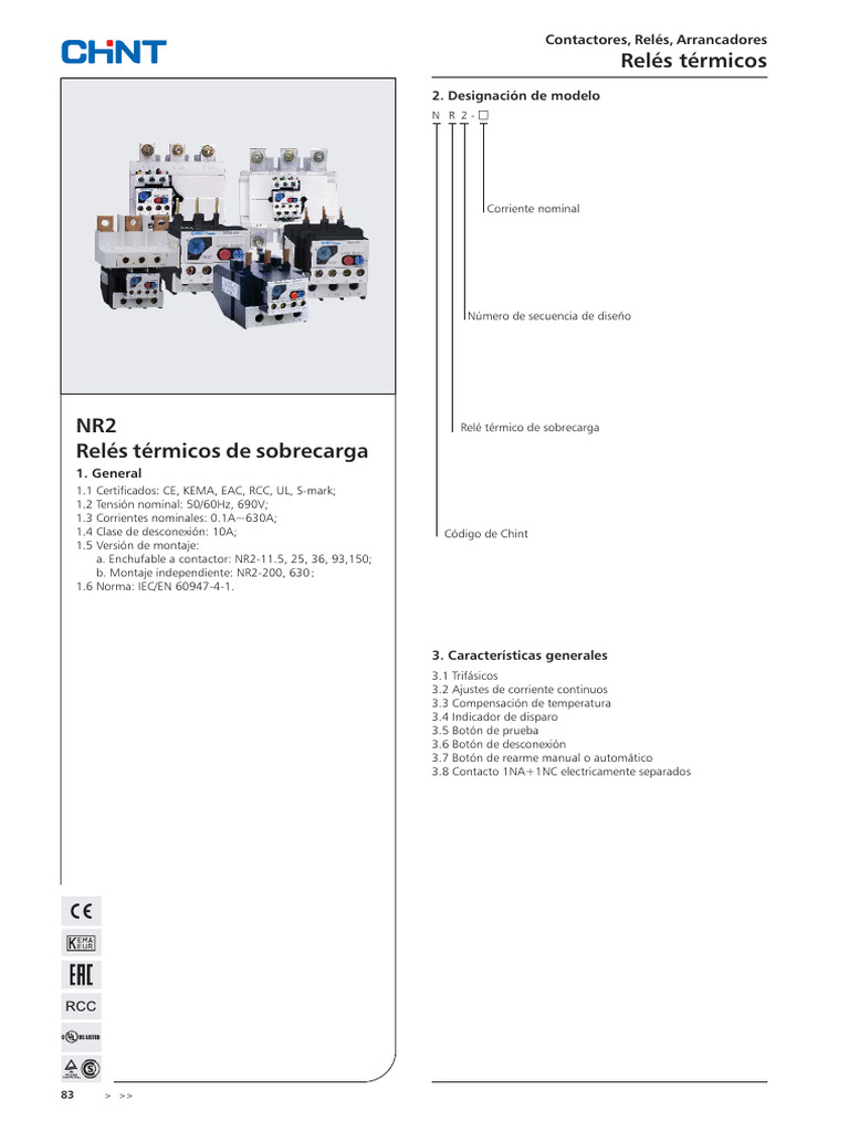 9 - Ficha Tecnica Rele Termicos NR2 CHINT | PDF | Relé | Electromagnetismo