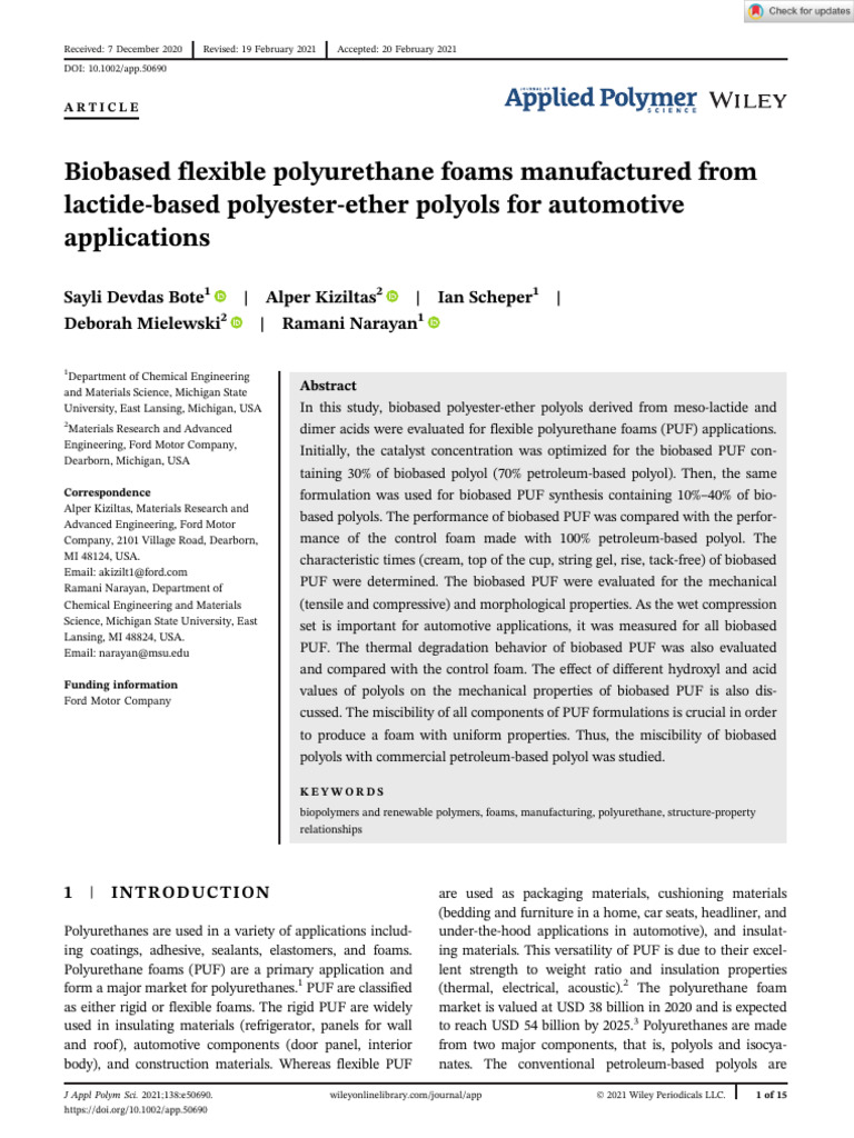 Bote 2021 | PDF | Polyurethane | Polymer Chemistry