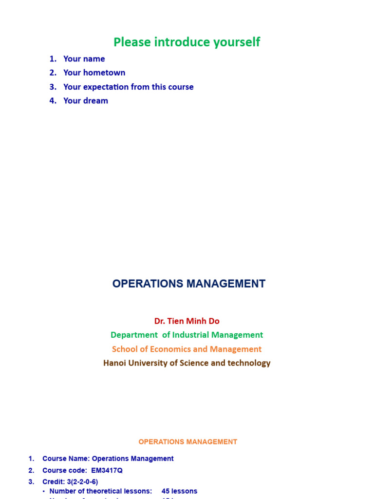 Operations Management Course Overview | PDF | Lean Manufacturing ...