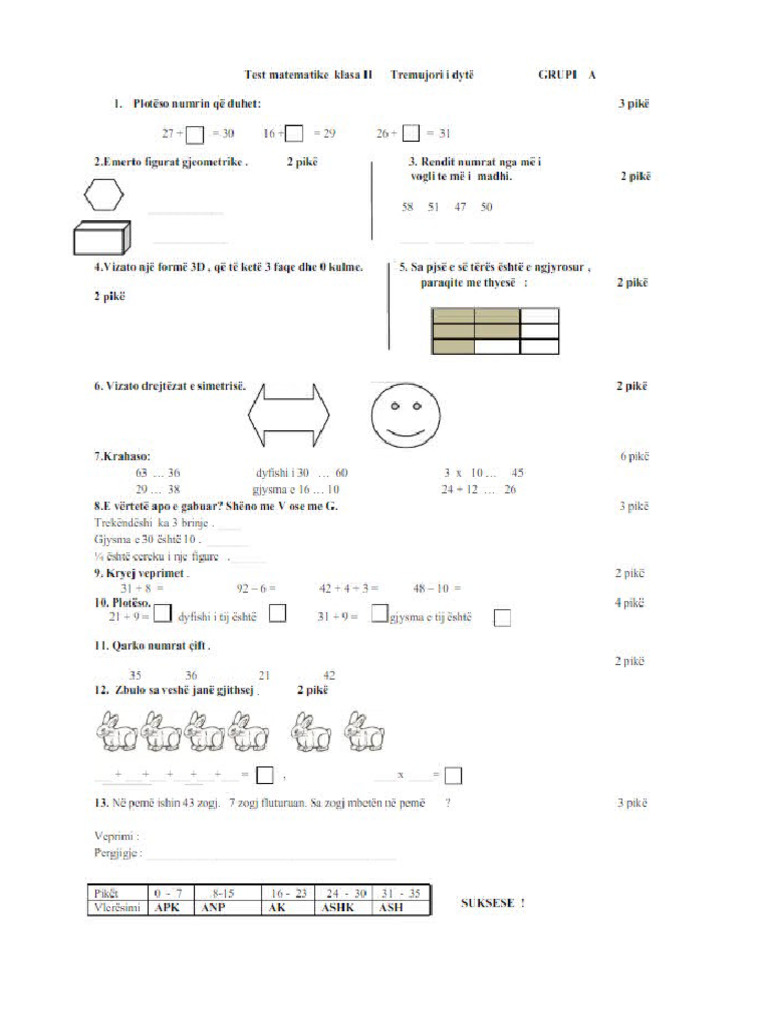 Test Matematike - Tremujori Dyte | PDF