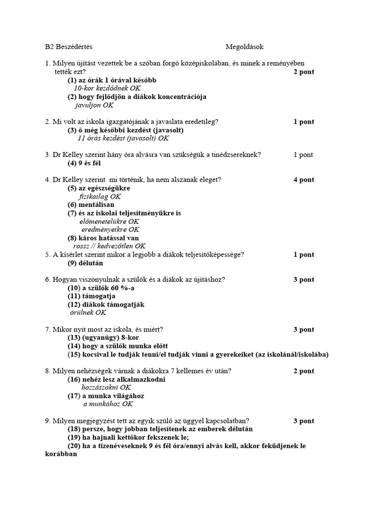 ELTE ORIGO Gyakorlo Feladat Angol B2 Labor Megoldás | PDF