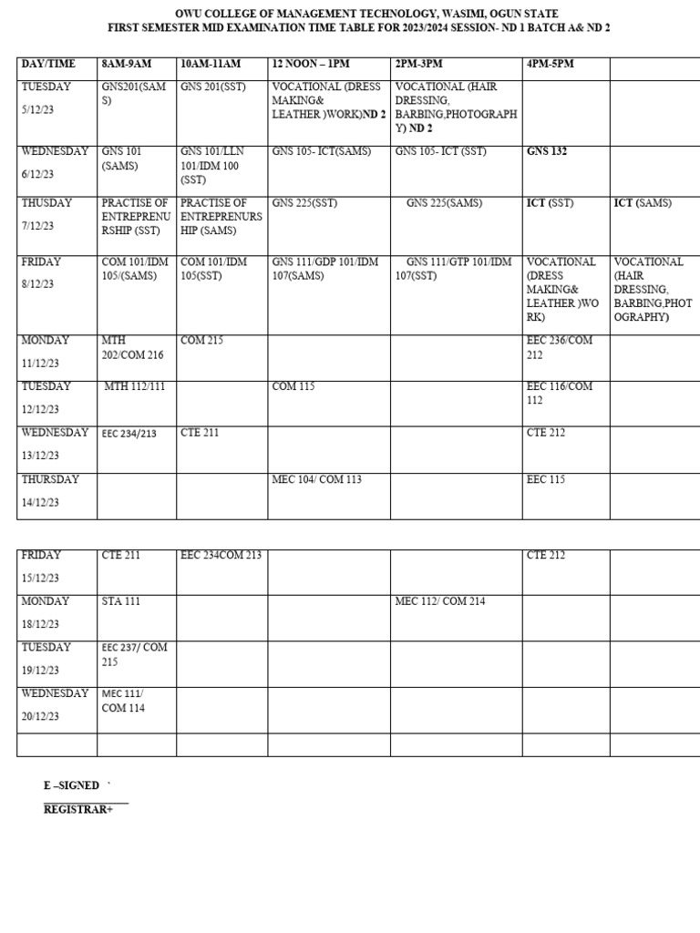 Real Time Table Computer Sci Eng Mid | PDF