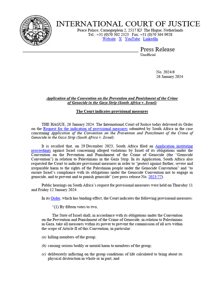 ICJ Ruling SAvsIsrael192-20240126-pre-01-00-en | PDF | Judiciaries ...