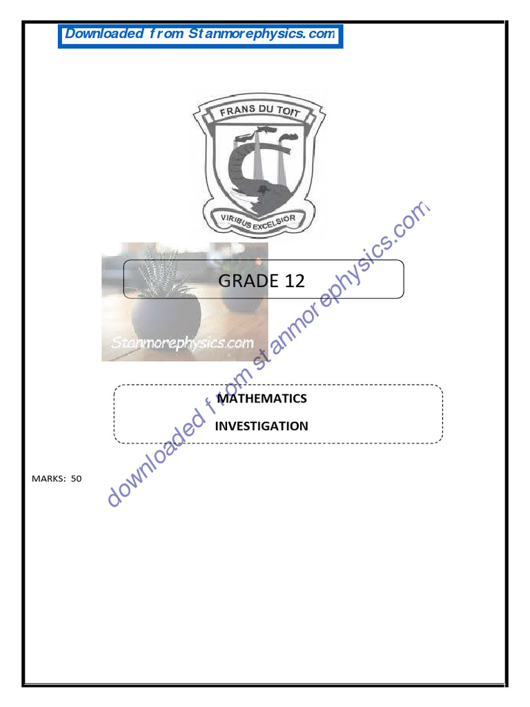 Grade 12 Mathematics Investigation | PDF | Elementary Mathematics ...