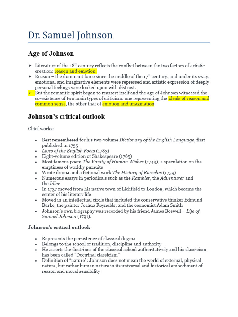 DR Johnson | PDF | Samuel Johnson | Poetry