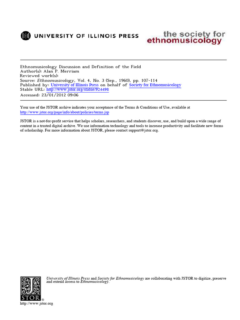 Merriam Alan P ETHNOMUSICOLOGY DISCUSSIO | PDF | Musicology | Cultural ...