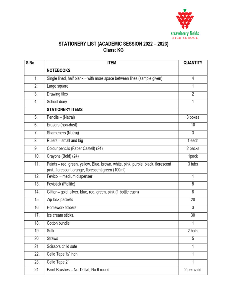 Stationery List Pdf | Stationery Items List – MRDHN