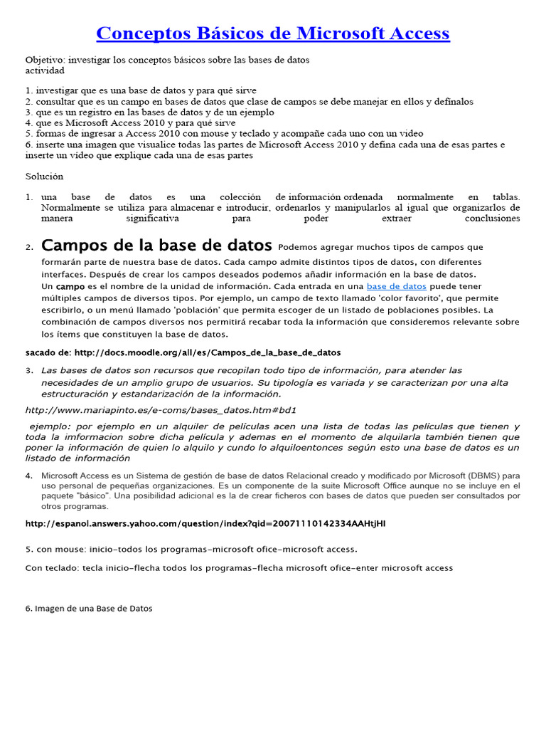 Conceptos Básicos de Microsoft Access | PDF | Bases de datos | Información
