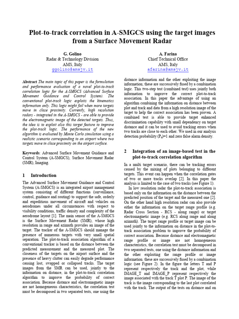 Plot-To-Track Correlation in A-SMGCS Using The Target Images From A ...