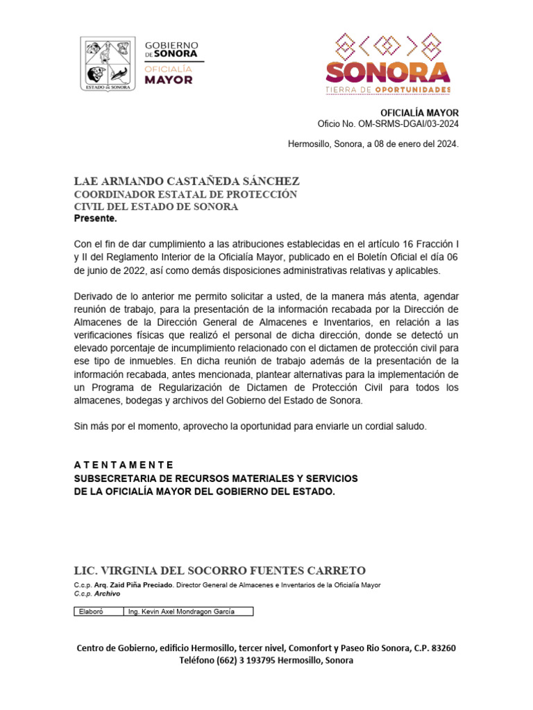 Oficio 1 Proteccion Civil | PDF