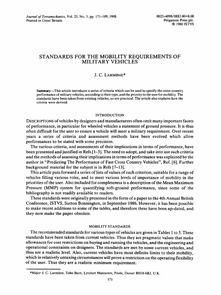 Standards For The Mobility Requirements of Military Vehicles | Download ...
