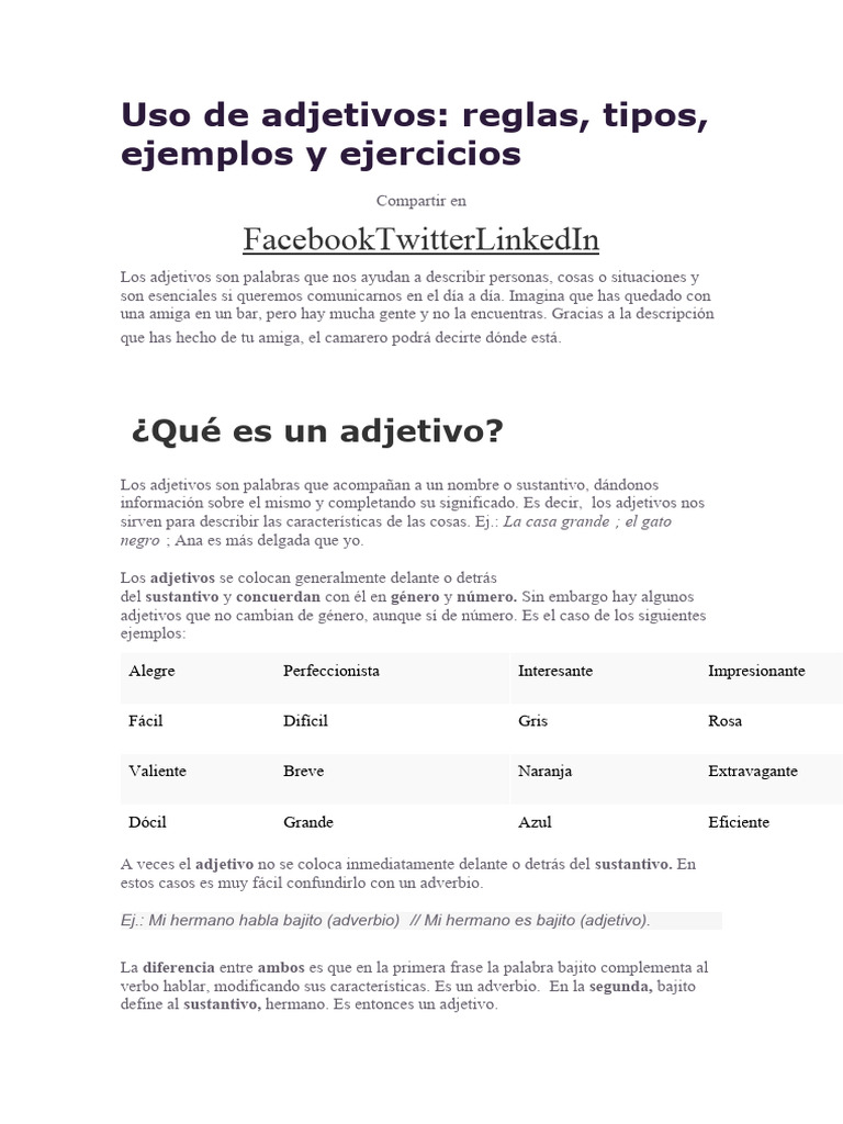 Tipos y Uso de Adjetivos en Español | PDF | Adjetivo | Adverbio