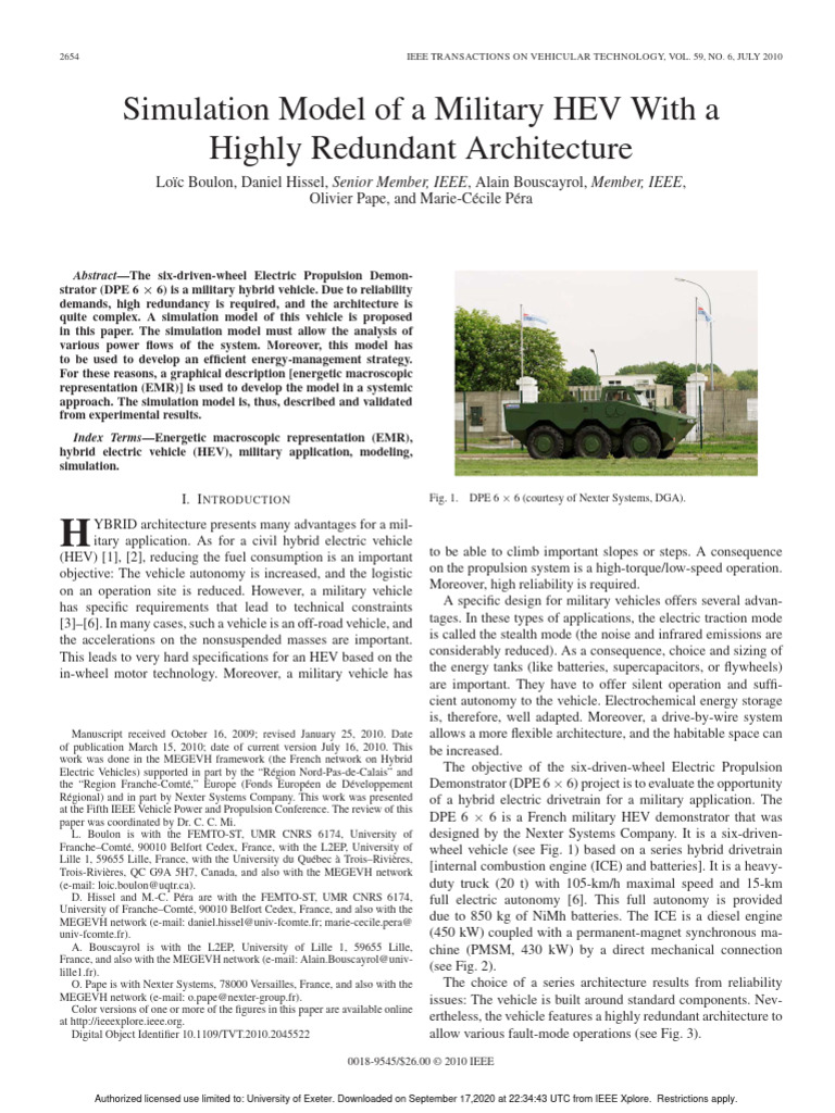 Simulation Model of A Military HEV With A Highly Redundant Architecture ...