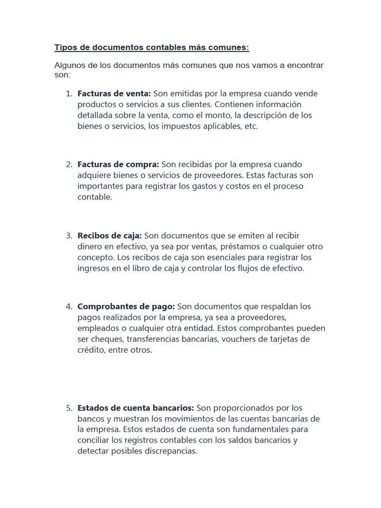 Tipos de Documentos Contables | PDF | Contabilidad | Bancos