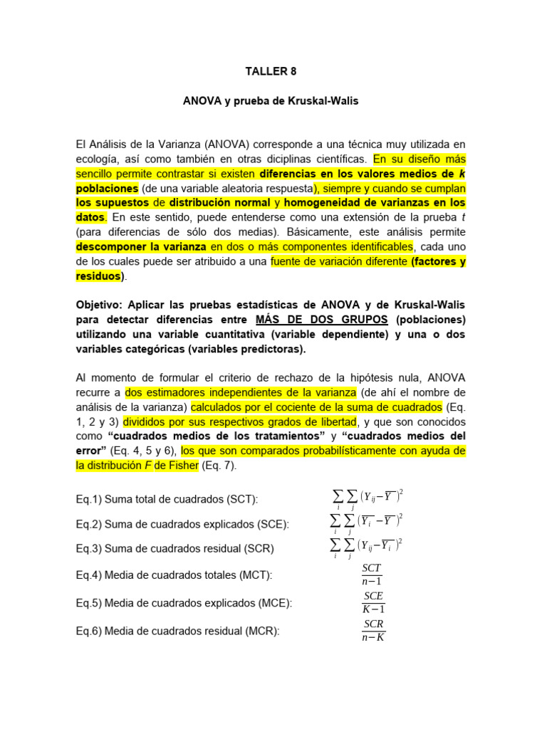 Guía 8 Anova 2022 Biol110 | Descargar gratis PDF | Análisis de variación | Experimentar