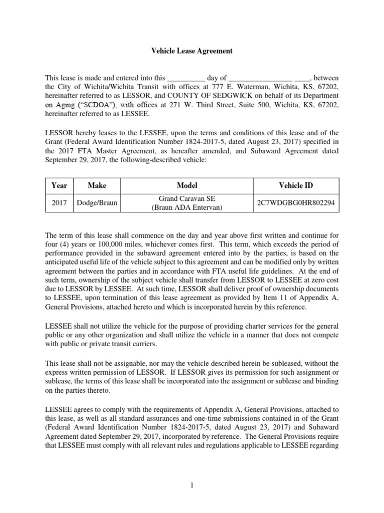 Vehicle Lease Agreement - Kansas | PDF | Lease | Business Law