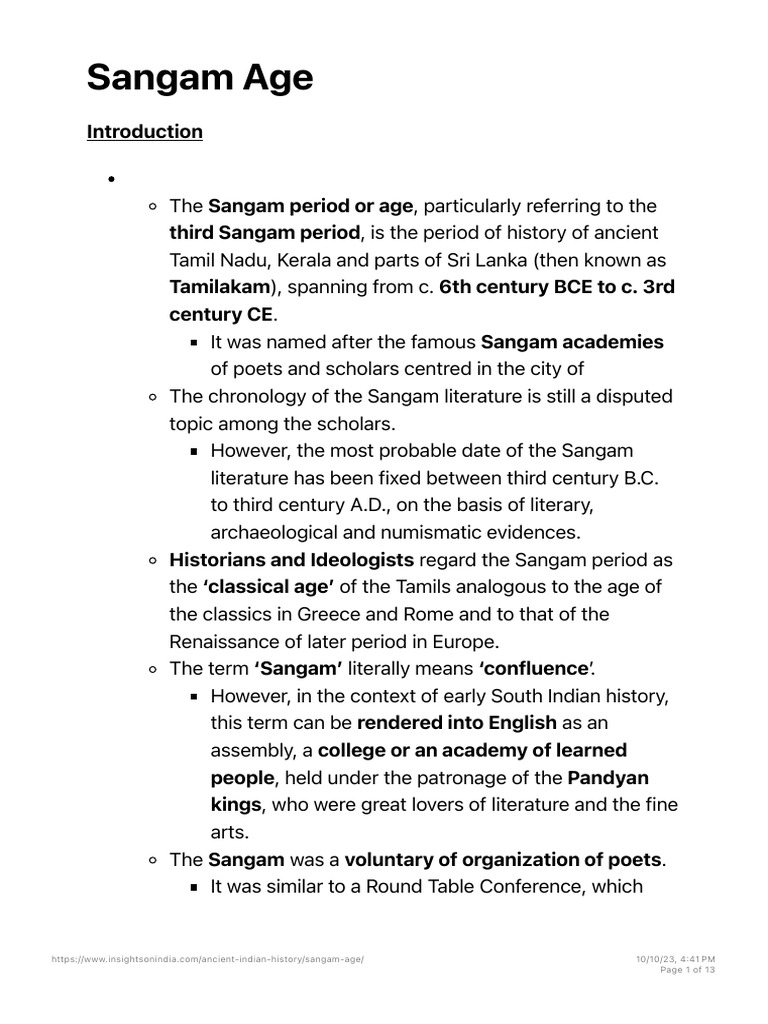 Sangam Age | PDF | Ancient India | Tamil Nadu