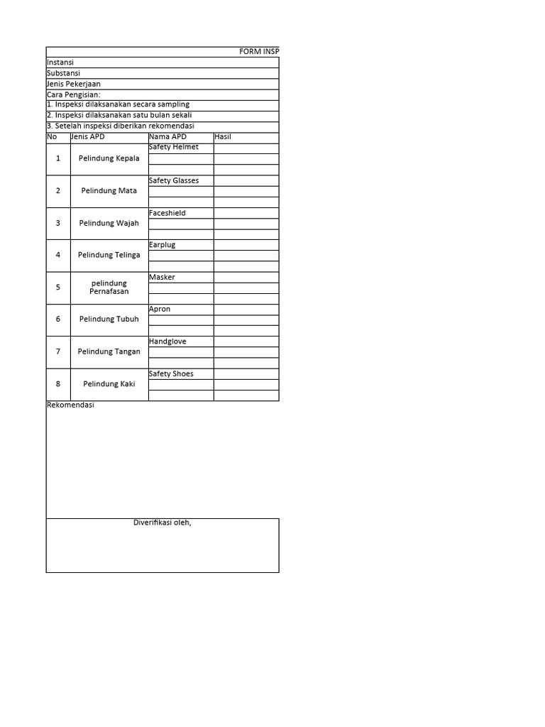 Form Inspeksi XL | PDF