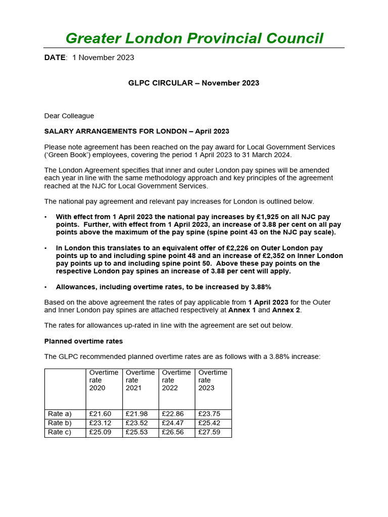London Pay Spines 01apr23 | PDF | Labor Relations | Economies