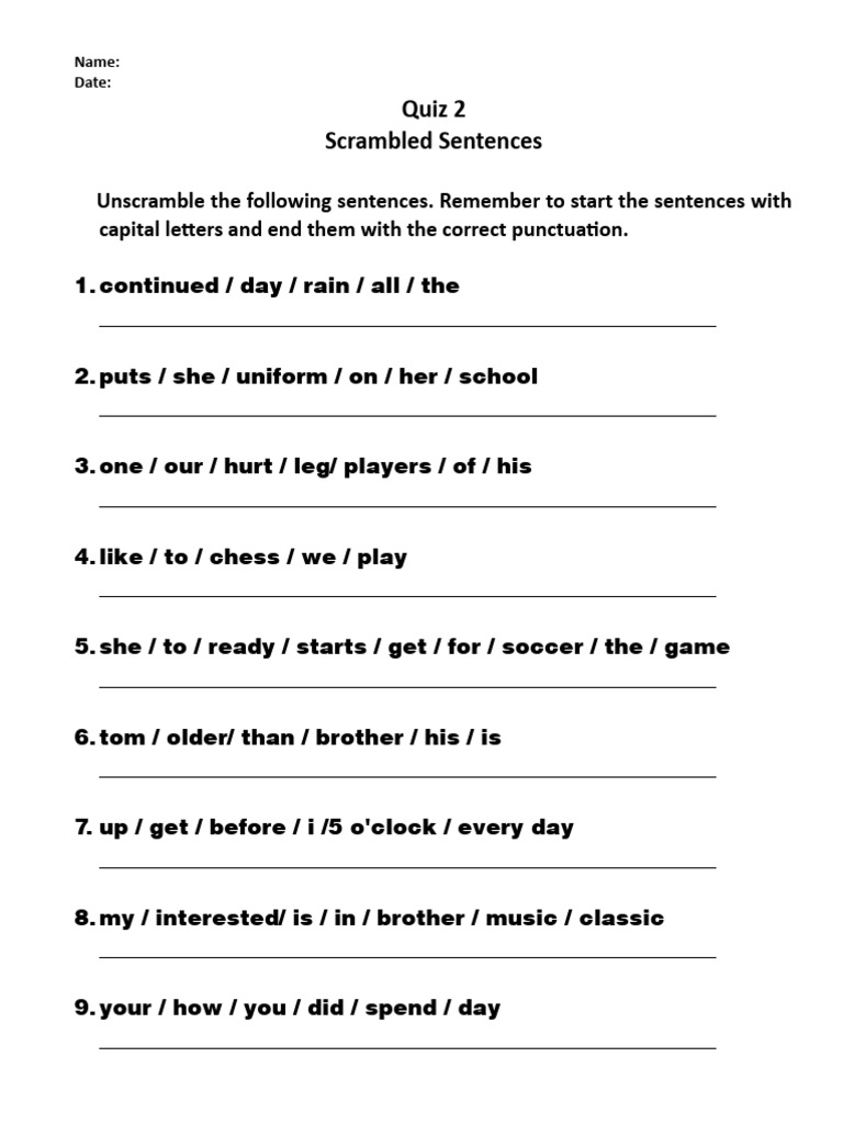 Scrambled Sentences Quiz | PDF | Sports & Recreation | Language Arts ...