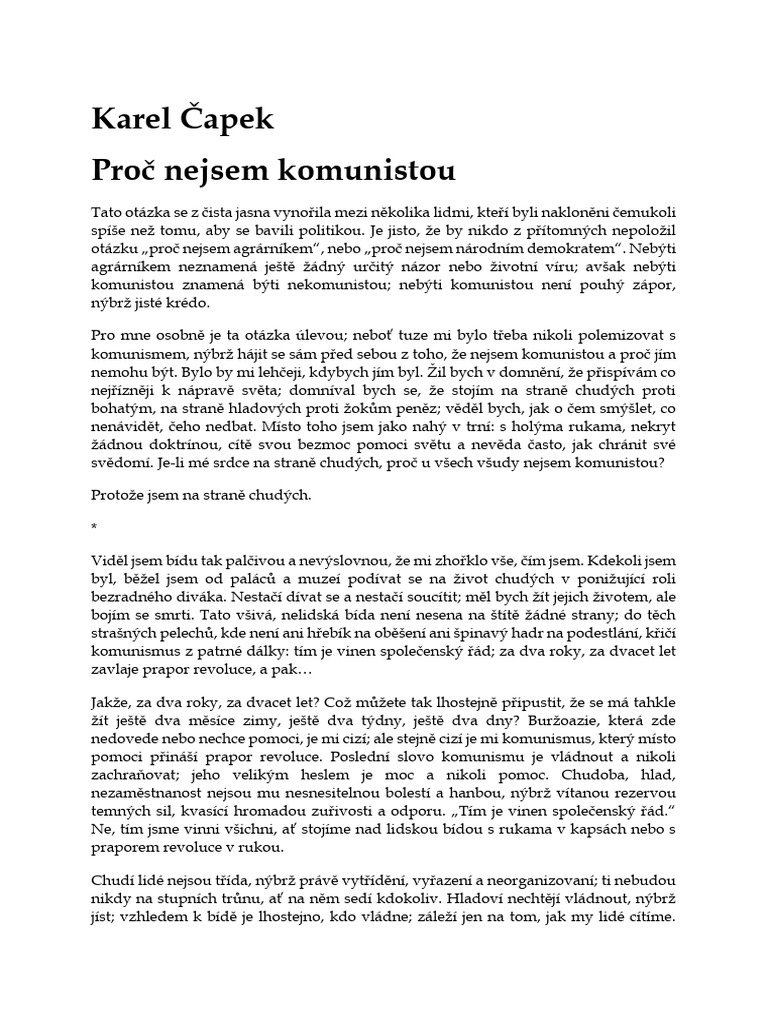 Capek - Proc Nejsem Komunistou | PDF Capek - Proc Nejsem Komunistou | PDF