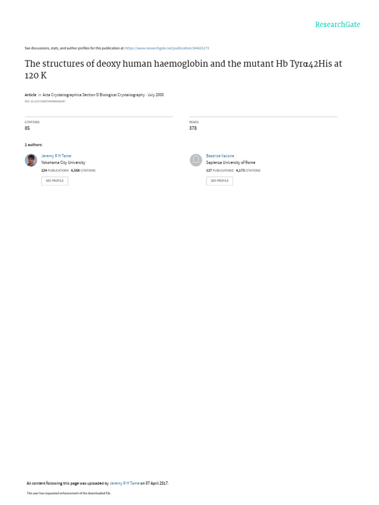 The Structures of Deoxy Human Haemoglobin and The | PDF | Hydrogen Bond ...