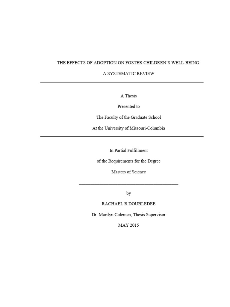 The Effects of Adoption On Foster Children's Well-Being - A Systematic Review | PDF | Foster ...