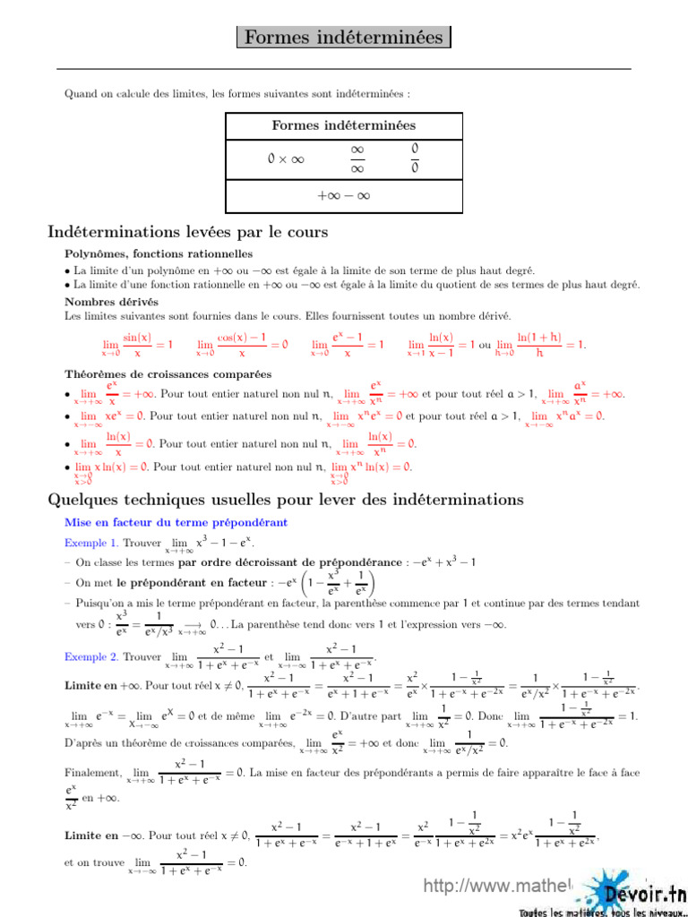 Formes indéterminées des limites | PDF | Limite (mathématiques) | Polynôme