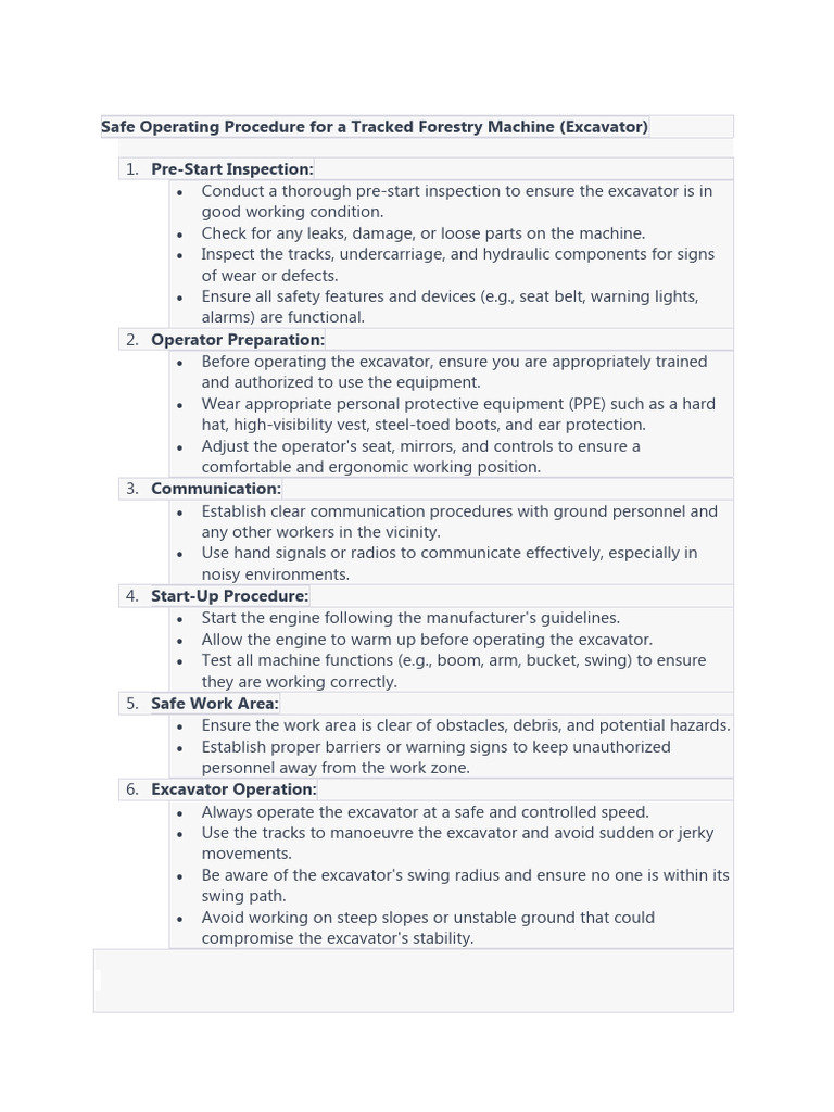 SOP Tracked Excavator | PDF | Manufactured Goods | Safety