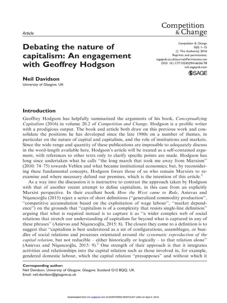 Davidson 2016 Debating The Nature of Capitalism - An Engagement With Geoffrey Hodgson | PDF ...
