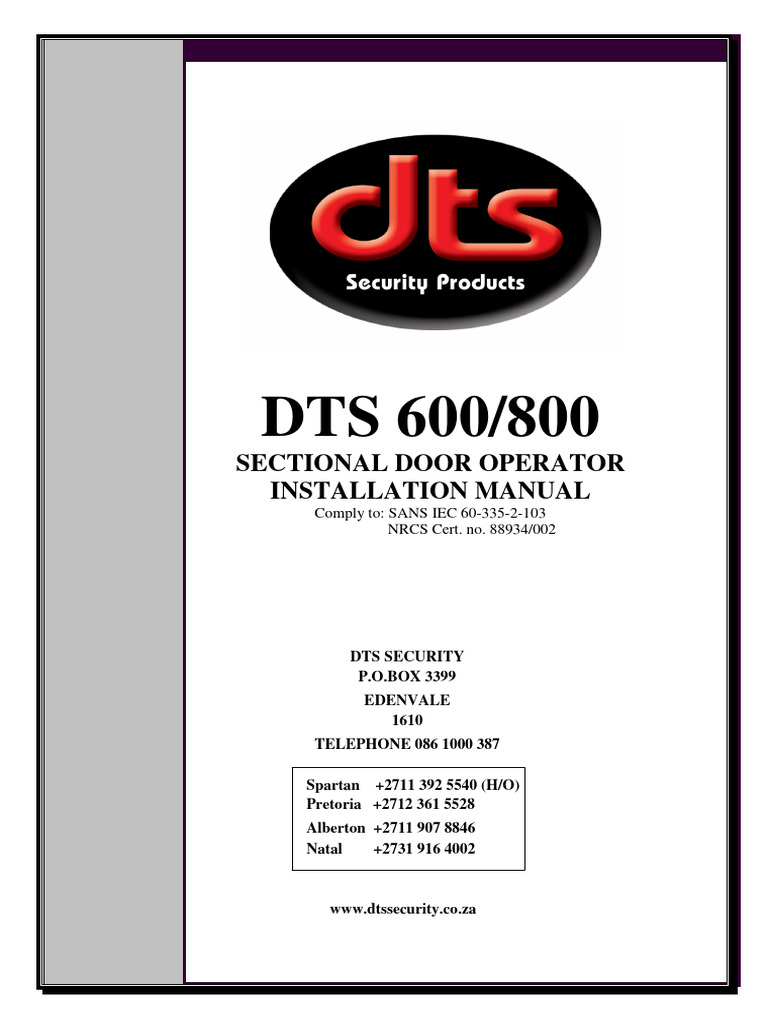 DTS 600 800manual.161120101 | PDF | Safety | Door