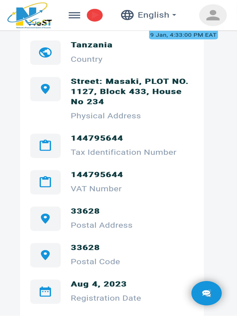 Tenderer Profile NeST - National E-Procurement System of Tanzania | PDF